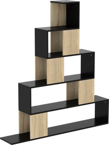 HOMCOM Úložný regál, geometrický 5patrový knihovník do kanceláře, obývacího pokoje, ložnice, černá a přírodní dřevo