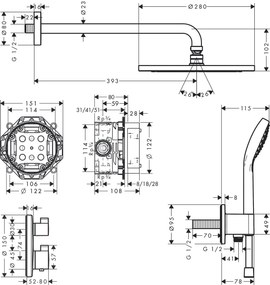 Hansgrohe Croma, sprchový systém 280 1jet s termostatem Ecostat S, chromová, HAN-27954000