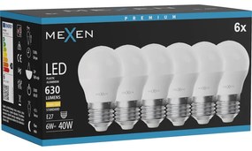Mexen Nova 6x LED žárovka E27, G45, 6W, Teplá - 3000K, 630 lm - L101-E27-0630-01x06