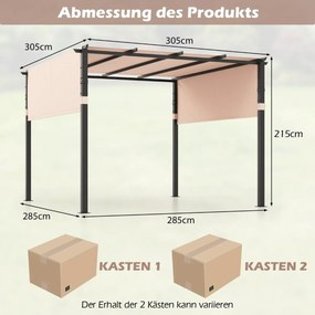 Costway Pergola s 2 Nastavitelné střechy Vodotěsné Stabilní Zimní altán, béžový