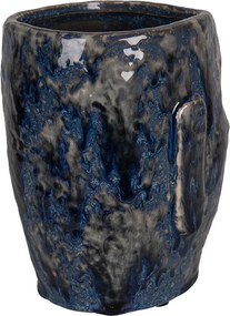 Modrý keramický obal na květináč/ váza s obličejem Blue Dotty L - 17*14*21 cm