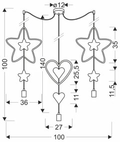 Dětský lustr na lanku TRIO 3xE27/20W/230V modrá/růžová/žlutá