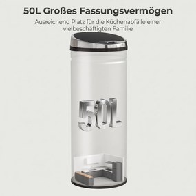 HOMCOM 50 l automatický odpadkový koš, nerezový, s pohybovým senzorem, černý a stříbrný
