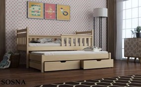 Dřevěná postel Dominik s úložným prostorem a výsuvným lůžkem 90X190cm-PŘÍRODNÍ