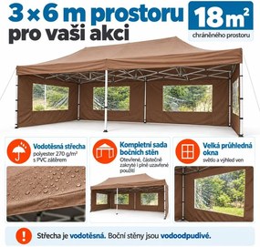 Nůžkový párty stan 3 × 6 m s bočními stěnami, béžový