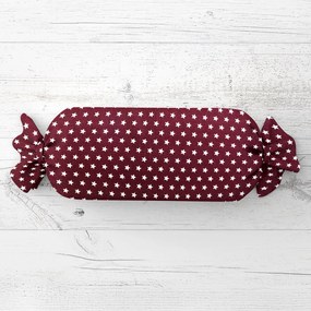 Biante Polštář válec bonbon Sandra SA-351 Bílé hvězdičky na tmavě červeném 15x100 cm