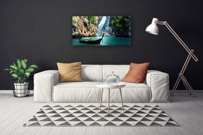 Obraz na plátně Loď Jezero Skály Krajina 100x50 cm