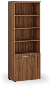 Kombinovaná kancelářská skříň PRIMO WOOD, dveře na 2 patra, 2128 x 800 x 420 mm, ořech