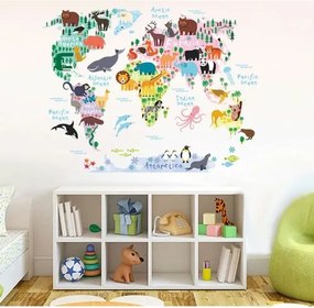 Samolepicí dekorace Dětská mapa světa zvířátka, 90 x 70 cm | BIANO