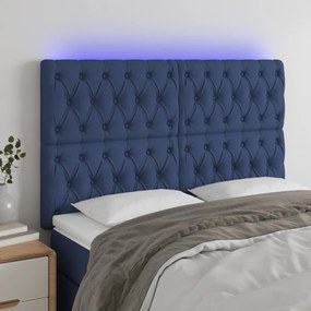 Čelo postele s LED modré 144x7x118/128 cm textil 3122764