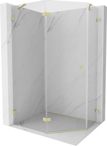 Mexen Lunar, pětiúhelníkový sprchový kout s levým sklonem 90 x 80 cm, 8mm čiré sklo, zlatý matný profil, 831-090L-080P-55-00-L