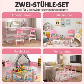 AIYAPLAY dětská židle k psacímu stolu, 2kusová sada, výškově nastavitelná 26-30 cm, ergonomické opěradlo, bez područek pro 1,5–8 let, růžová