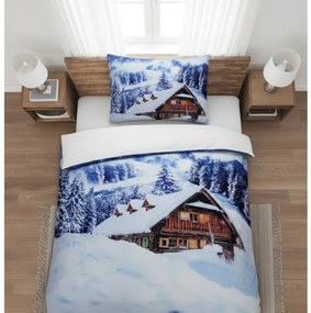 3D povlečení z mikrosaténu WINTER CHALET, bílé Rozměr povlečení: 70 x 90 cm | 140 x 200 cm