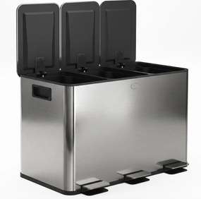 HOMCOM 3-komorový 20L kuchyňský pedálový koš se 3 tiše zavírajícími víky z nerezové oceli a PP, 61,9 x 36,6 x 56,7 cm, Stříbrná