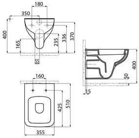 Aqualine, BENE závěsná WC mísa, 35,5x51 cm, bílá, BN320