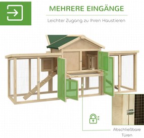 MM Handel  Kurník  s venkovním výběhem, včetně hnízdní budky, rampy a podlahové misky | sv hnědý Pawhut, Barvy a parametry Materiál dřevo