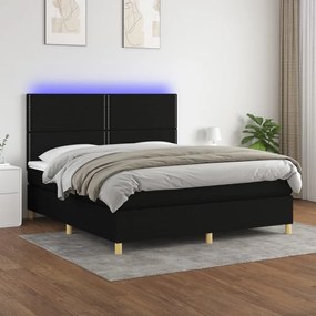 Box spring postel s matrací a LED černá 160x200 cm textil,  3135367
