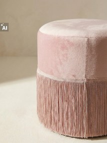 Sinsay - Puf s ozdobnými třásněmi - pastelová růžová