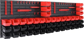 Stěna na nářadí černá/červená sada 2 ks stohovatelné boxy/Držák na nářadí