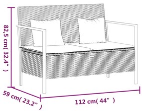 2místná zahradní lavice s poduškami černá polyratan - Default Title
