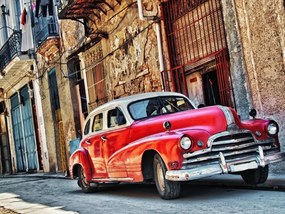 Vícedílný obraz Staré Americké Auto A Havanské Budovy Nedostatek Nedostatek Přírodní plátno 200x150