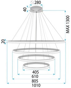 Toolight Toolight, závěsné svítidlo 100cm, 60W, 3000K, LHJ010-CP4, zlatá matná, OSW-50003
