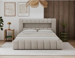 Béžová čalouněná dvoulůžková postel s úložným prostorem s roštem 140x200 cm Lamica – ELTAP