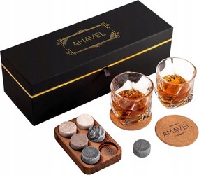 Sada na whisky 2x Sklenice 6x žulových kamenů 2x podstavce tácek