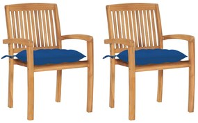 Zahradní židle 2 ks modré podušky masivní teak,  3063277