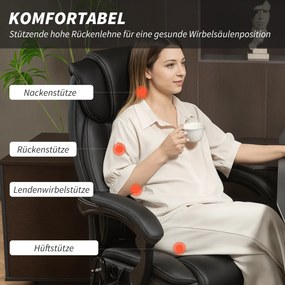 HOMCOM Ergonomická kancelářská židle s masážní funkcí, kancelářská židle s opěrkou nohou, černá umělá kůže