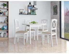 Kulatý stůl se 4 židlemi - AL55, Barva dřeva: bílá, Potah: Kronos 7