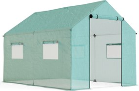 Fóliový skleník Outsunny 2x3x2m odolný proti větru s rolovacím oknem a UV ochranou, ideální pro rajčata, robustní ocelová konstrukce v zelené barvě |