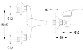 Aqualine, AQUALINE 35 nástěnná sprchová baterie, rozteč 150mm, chrom, 52126