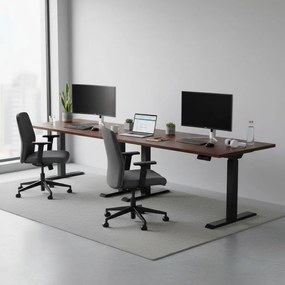 Výškově nastavitelný stůl OfficeTech Long, 240 x 80 cm, černá podnož, wenge