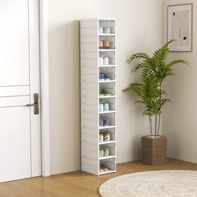 HOMCOM Sada 10 skládacích botníků, stohovatelné plastové úložné boxy na boty s víky, úložný prostor pro boty až do velikosti 43, bílá, 26x35x174cm