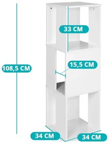 Otočný knihovní regál, 34x34x108 cm, bílý