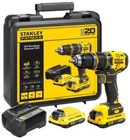 Stanley - 18V AKU vrtačka s příklepem, 2x aku 2,0 Ah Li-ion, nabíječka SFMCD721D2K-QW