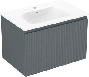 Mexen Rivel, koupelnová skříňka 70 cm s umyvadlem Vela, 1 zásuvka, drážkovaná, grafitová matná/bílá matná, 91A20-07047-1-BF66-W23M01