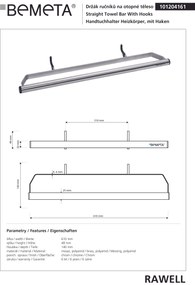 Bemeta Design RAWELL: Držák ručníků na topné těleso, 610 mm, lesk -