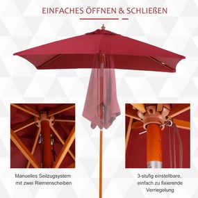 Konzolový balkonový slunečník Outsunny z jedlového dřeva, 3stupňově nastavitelný, vínově červený, 200x150x230cm pro zahradu a terasu | Aosom.de