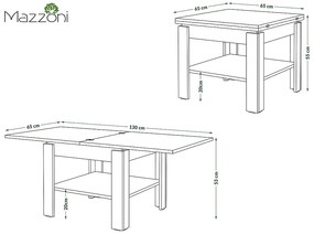 Konferenční stolek rozkládací LEO 65x65 cm dub kraft/černá