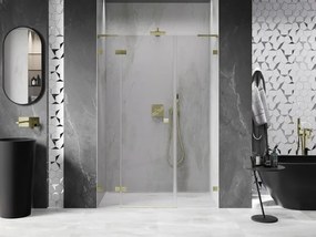 Mexen Lunar L, výklopné levé sprchové dveře 125 cm, 8mm čiré sklo, zlatý matný profil, 834SL-125-050-55-00-L