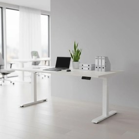 Výškově nastavitelný stůl OfficeTech Long, 240 x 80 cm, bílá podnož, bílý jasan