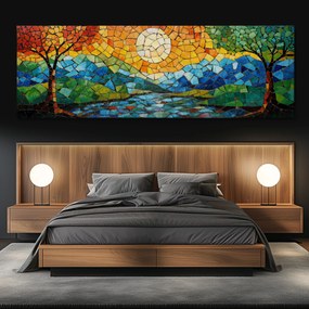 Obraz na plátně - Mozaikový západ mezi stromy FeelHappy.cz Velikost obrazu: 60 x 20 cm