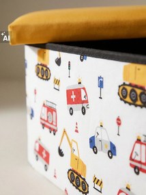 Sinsay - Taburet s úložným prostorem s motivem městských a stavebních vozidel - žlutá