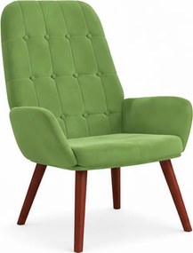 relaxační křeslo, odpočinkové, dřevo/kov/textil, 96x69x78 cm, nohy tmavé/světle zelená, Dekorino KR20260048