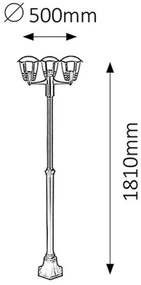 Rabalux MARSEILLE zahradní sloupkové svítidlo max. 3x60W | E27 | IP44 - černé