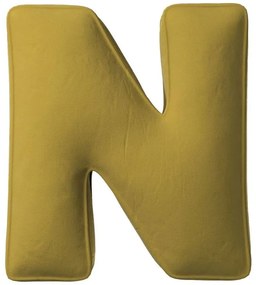 Yellow Tipi Olivově zelený sametový polštář písmeno N 40 cm