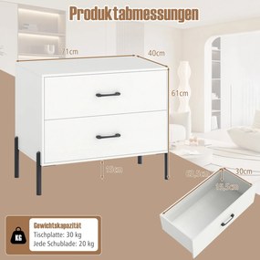 Costway 2-zásuvková komoda moderní dřevěný noční stolek s kovovými nohami