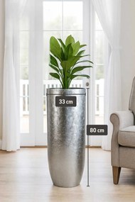 Luxusní květináč SOLERIO, sklolaminát, výška 80 cm, stříbrný lesk